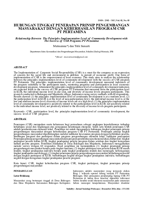 (PDF) Hubungan Tingkat Penerapan Prinsip Pengembangan Masyarakat Dengan ...