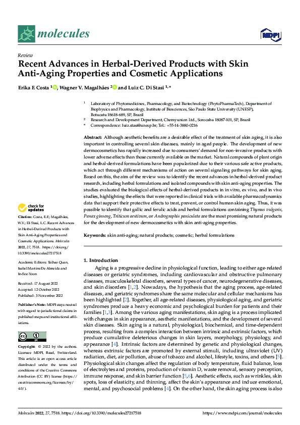 (PDF) Recent Advances in Herbal-Derived Products with Skin Anti-Aging ...