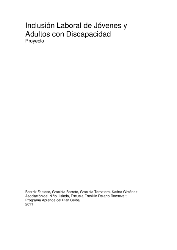 (PDF) Inclusión Laboral de Jóvenes y Adultos con Discapacidad Proyecto