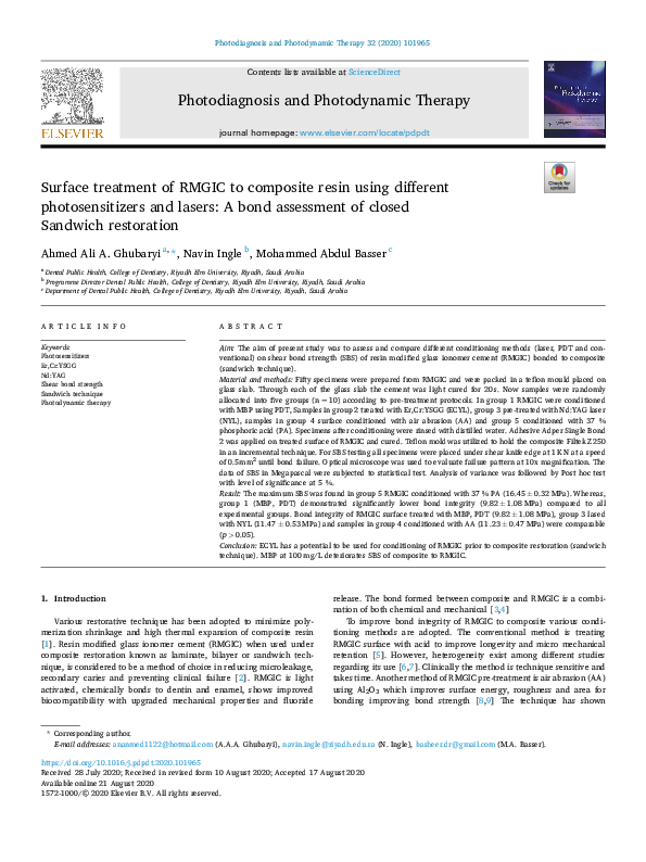 (PDF) Surface treatment of RMGIC to composite resin using different ...
