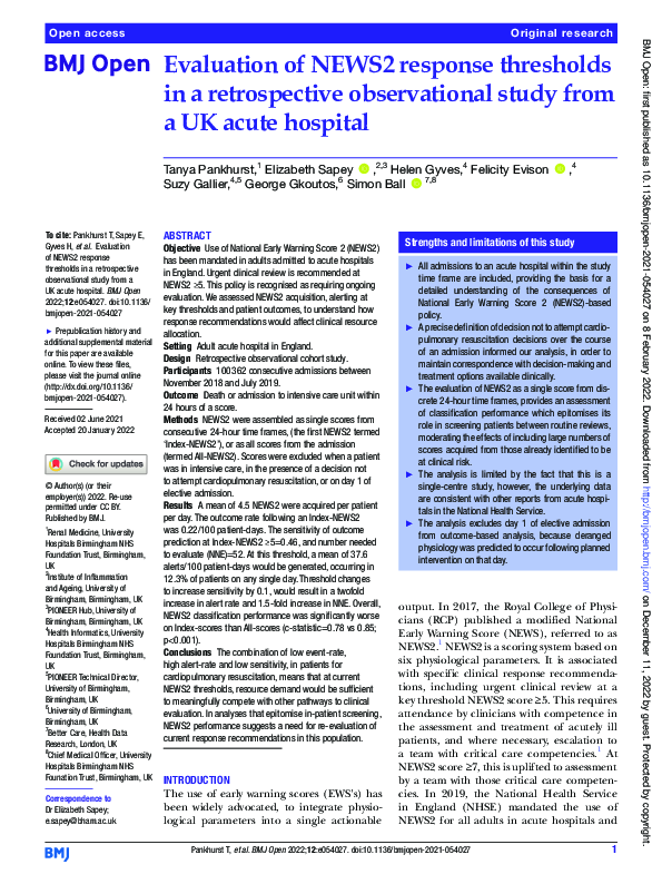 (PDF) Evaluation of NEWS2 response thresholds in a retrospective ...