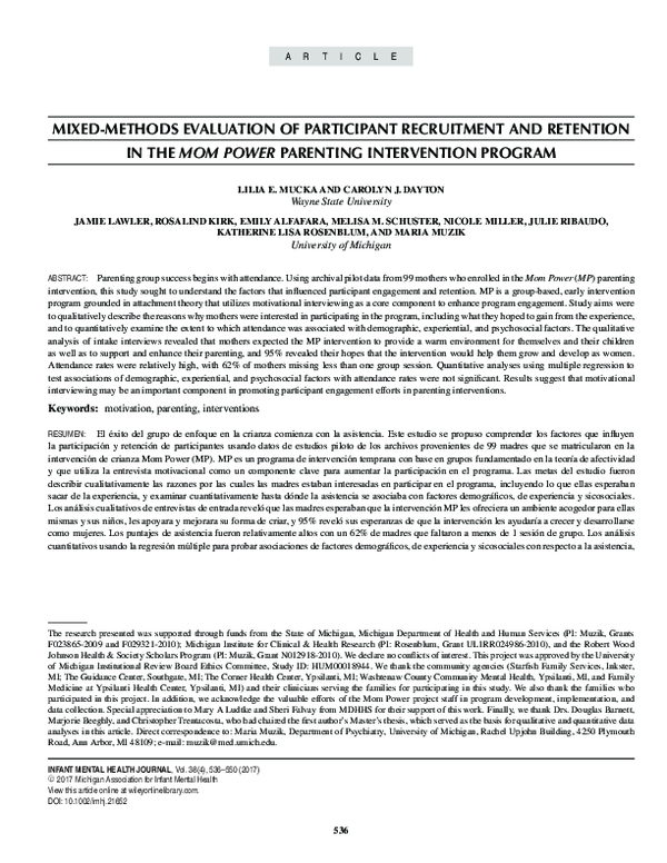 (PDF) Mixed-Methods Evaluation of Participant Recruitment and Retention in the Mom Power ...