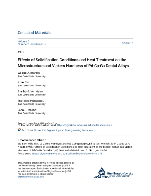 (PDF) Effects of Solidification Conditions and Heat Treatment on the Microstructure and Vickers ...