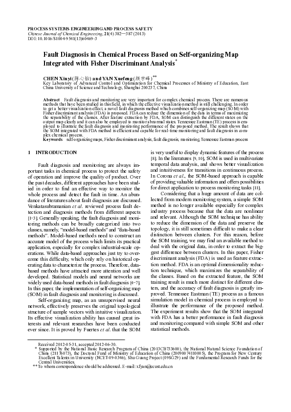 (PDF) Fault Diagnosis in Chemical Process Based on Self-organizing Map Integrated with Fisher ...