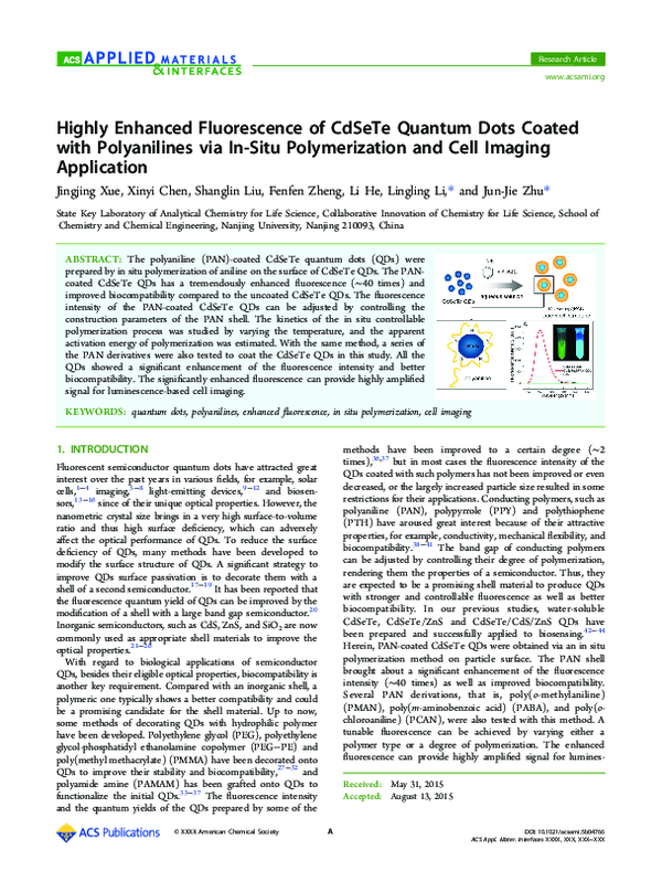(PDF) Highly Enhanced Fluorescence of CdSeTe Quantum Dots Coated with Polyanilines via In-situ ...