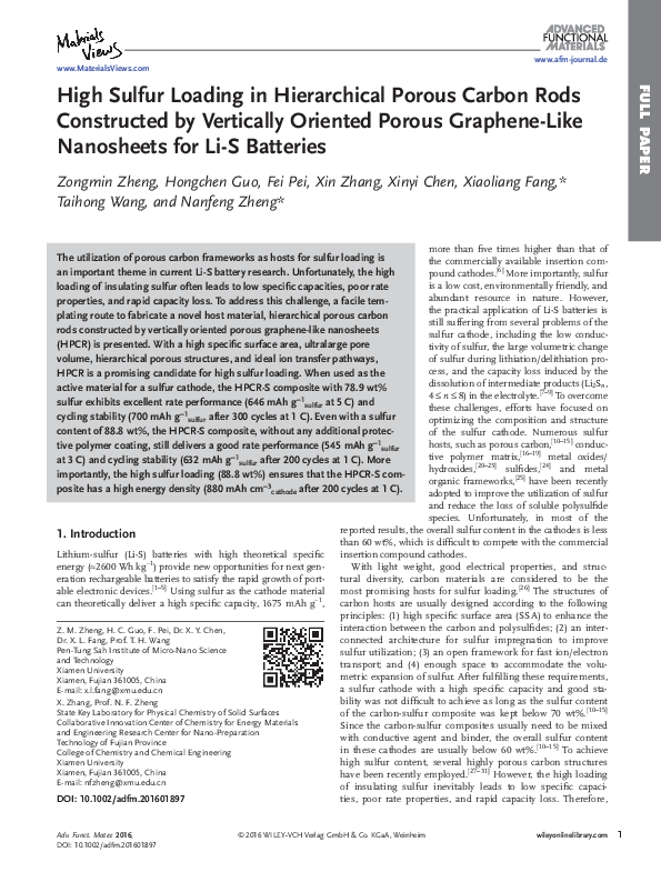(PDF) High Sulfur Loading in Hierarchical Porous Carbon Rods ...