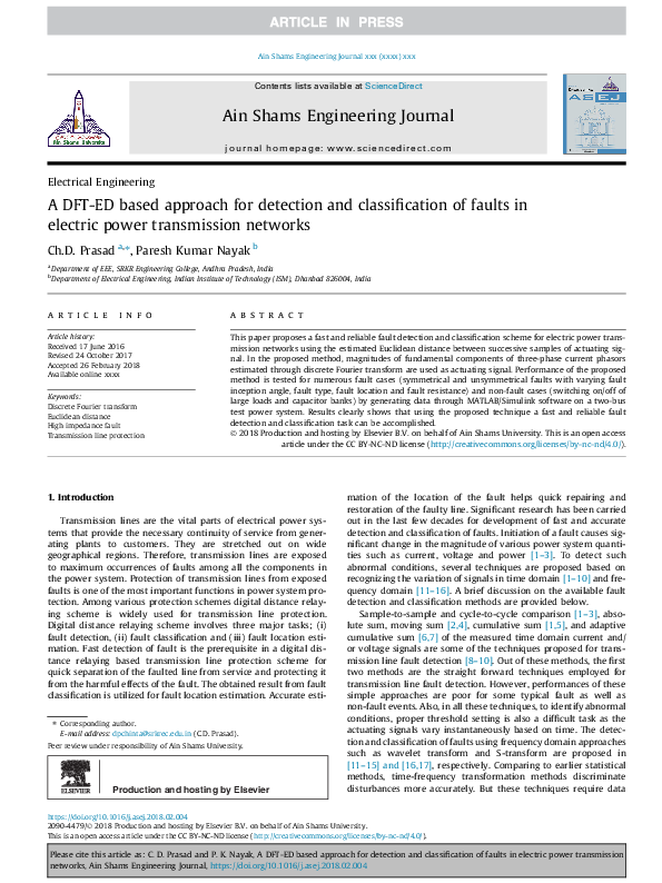 (PDF) A DFT-ED based approach for detection and classification of faults in electric power ...