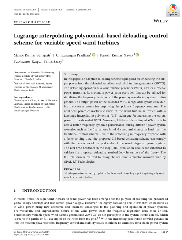 Pdf Lagrange Interpolating Polynomialbased Deloading Control Scheme