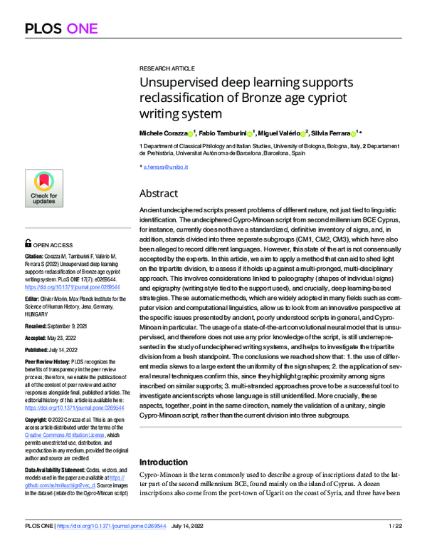 (PDF) 2022 - Unsupervised deep learning supports reclassification of Bronze Age Cypriot writing ...