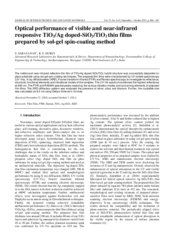 (PDF) Optical performance of visible and near-infrared responsive TiO 2 ...