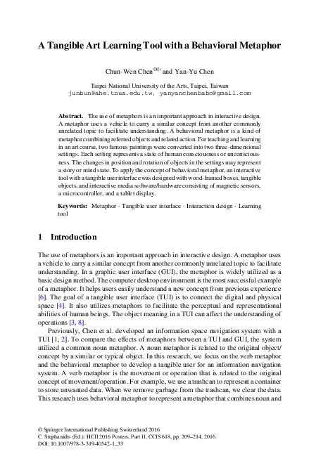 (PDF) A Tangible Art Learning Tool with a Behavioral Metaphor