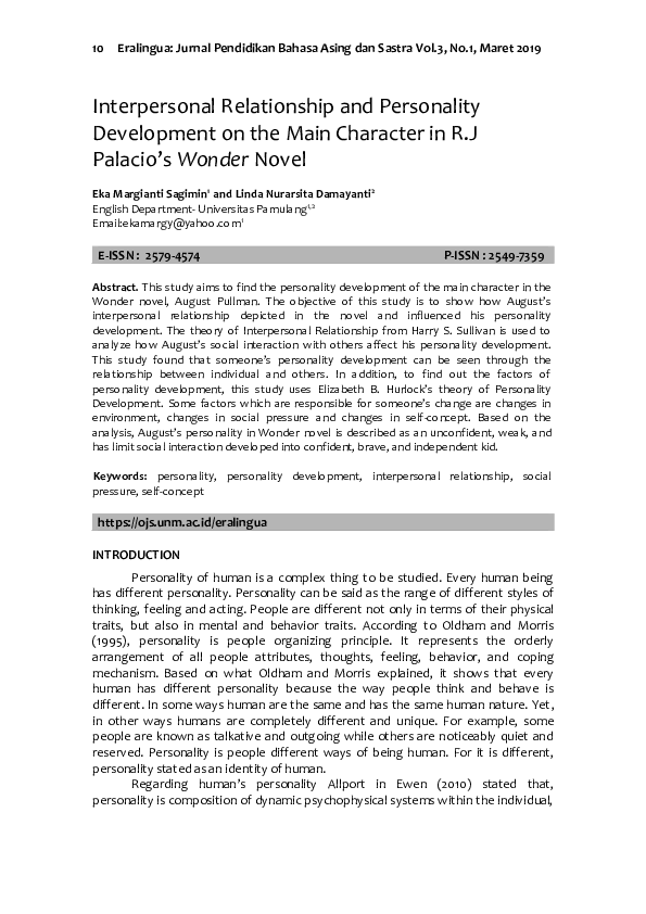 (PDF) Interpersonal Relationship and Personality Development on the Main Character in R.J ...