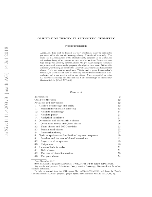 (PDF) Orientation theory in arithmetic geometry