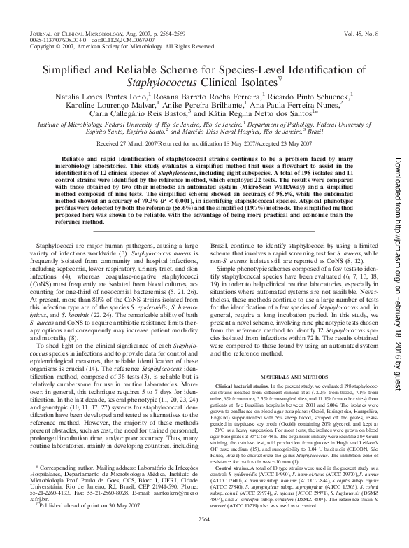 (PDF) Simplified and Reliable Scheme for Species-Level Identification of Staphylococcus Clinical ...
