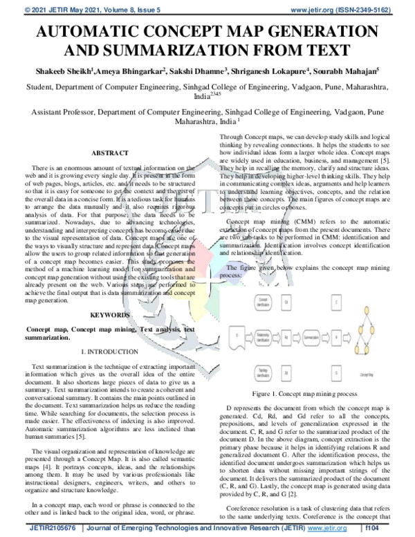 Pdf Automatic Concept Map Generation And Summarization From Text 