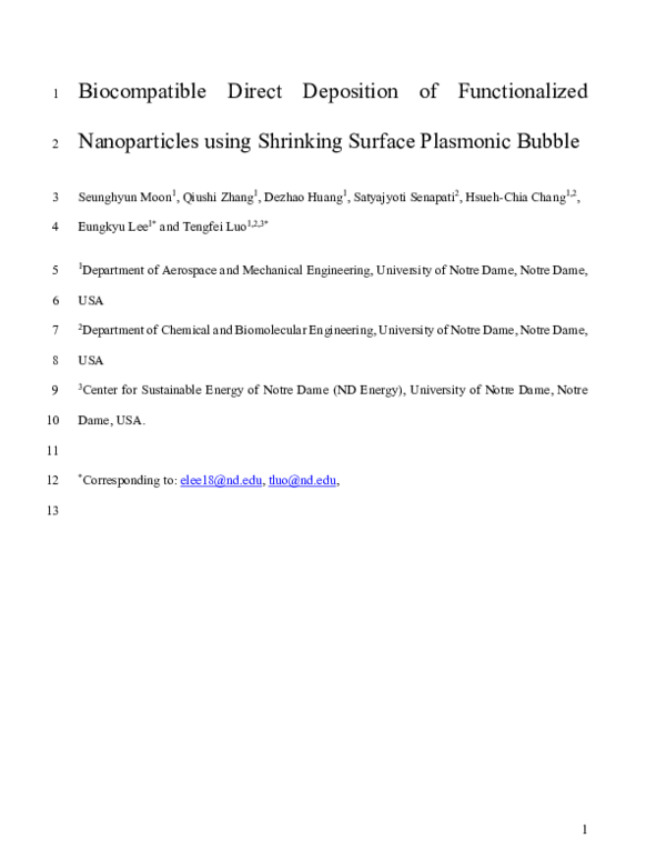 (PDF) Biocompatible Direct Deposition of Functionalized Nanoparticles using Shrinking Surface ...