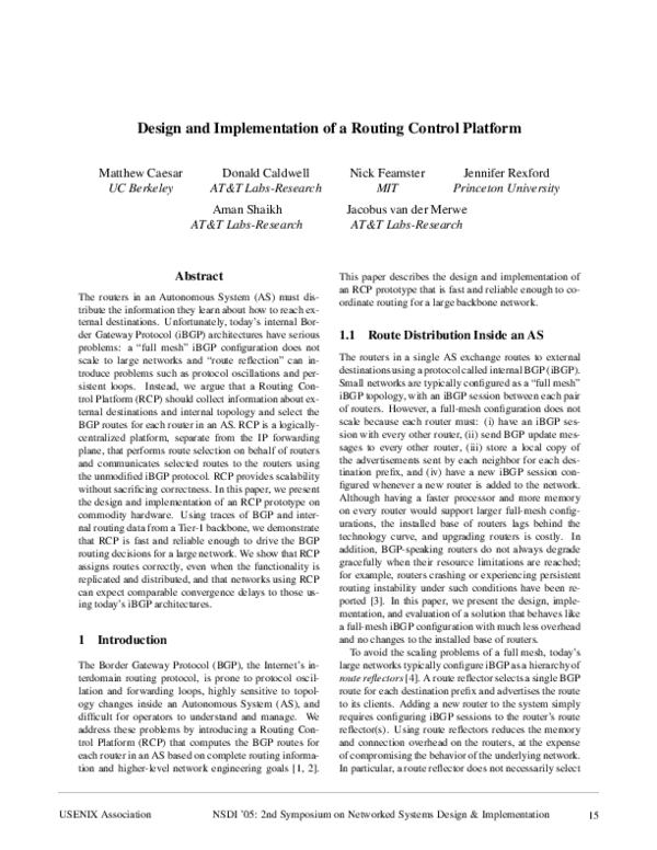 Pdf Design And Implementation Of A Routing Control Platform