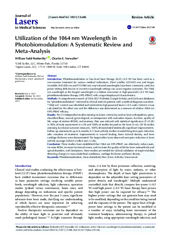 (PDF) Utilization of the 1064 nm Wavelength in Photobiomodulation: A ...