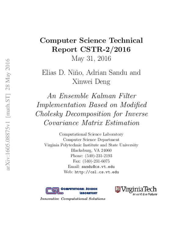 Pdf An Ensemble Kalman Filter Implementation Based On Modified Cholesky Decomposition For