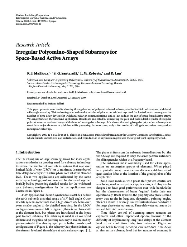Pdf Irregular Polyomino Shaped Subarrays For Space Based Active Arrays