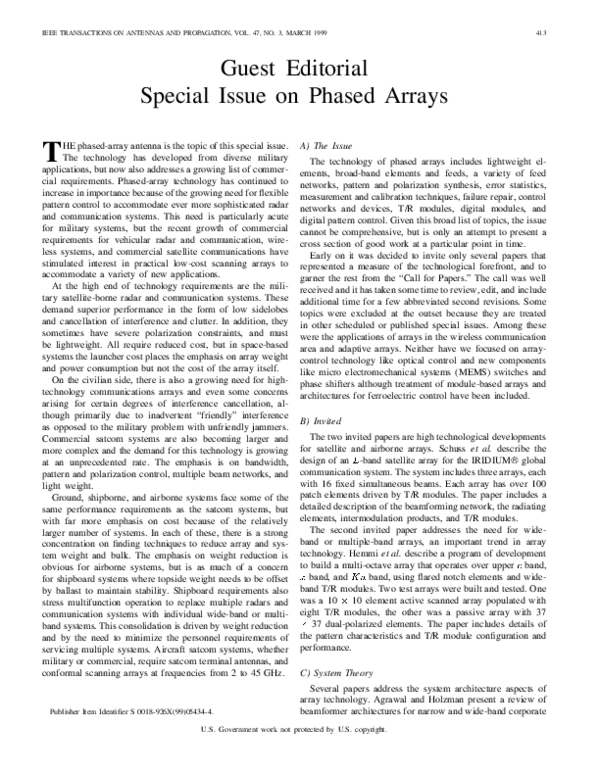 (PDF) Guest editorial: Special issue on phased arrays