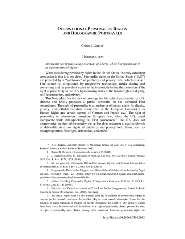 (PDF) International Personality Rights and Holographic Portrayals
