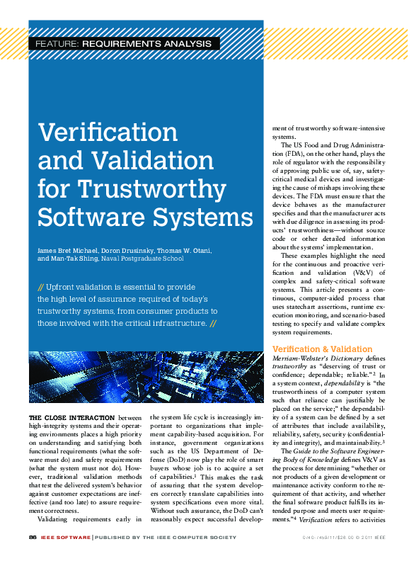 (PDF) Verification and Validation for Trustworthy Software Systems
