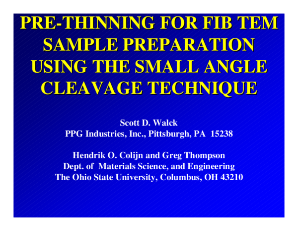 (PDF) Pre-Thinning for FIB TEM Sample Preparation using the Small Angle ...