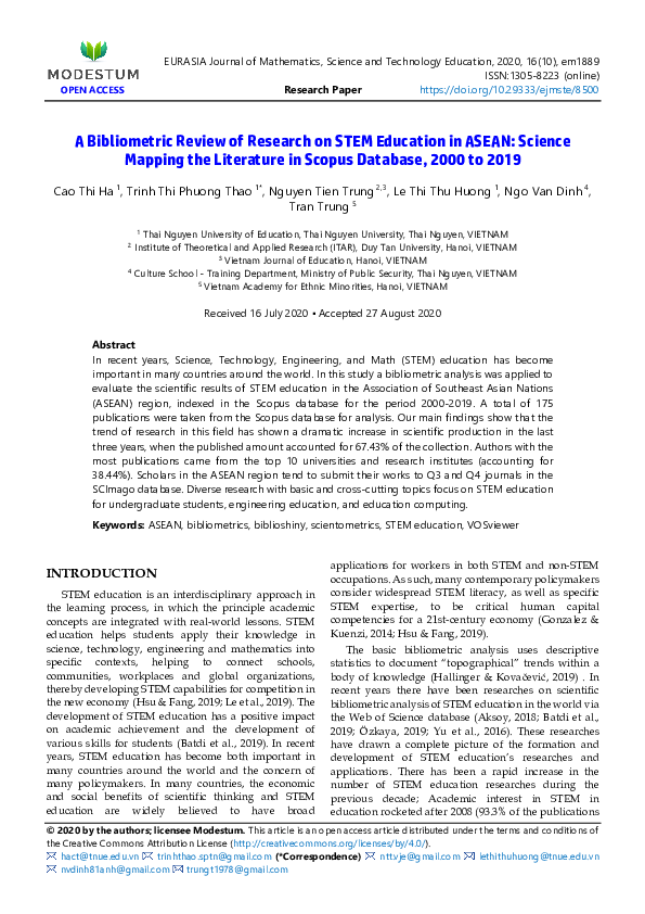 (PDF) A Bibliometric Review of Research on STEM Education in ASEAN ...