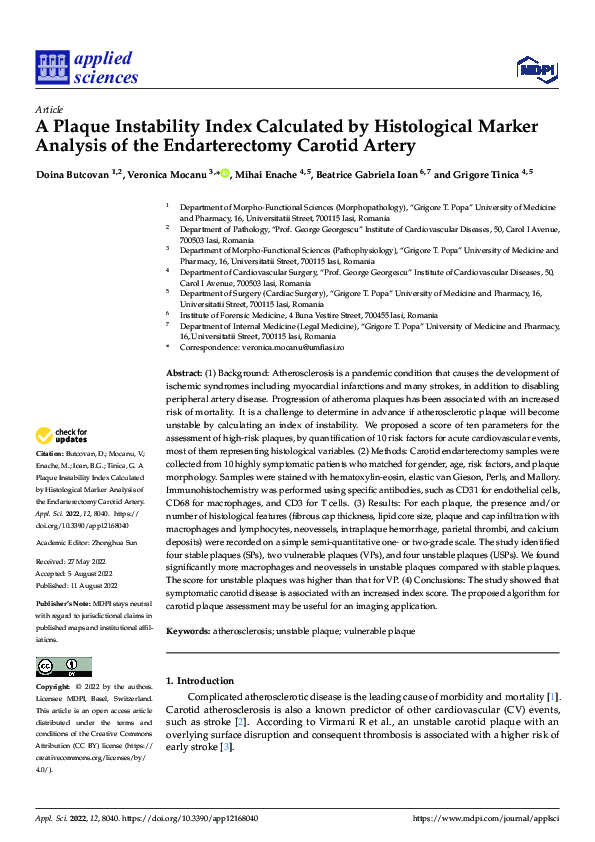 (PDF) A Plaque Instability Index Calculated by Histological Marker ...