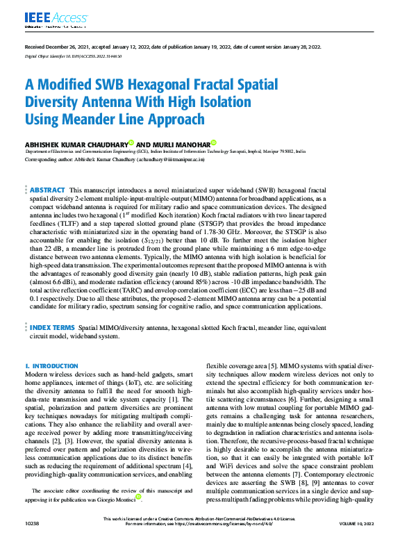 (PDF) A Modified SWB Hexagonal Fractal Spatial Diversity Antenna With ...