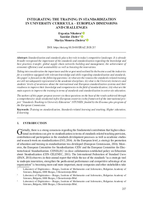 (PDF) Integrating the Training in Standardization in University ...