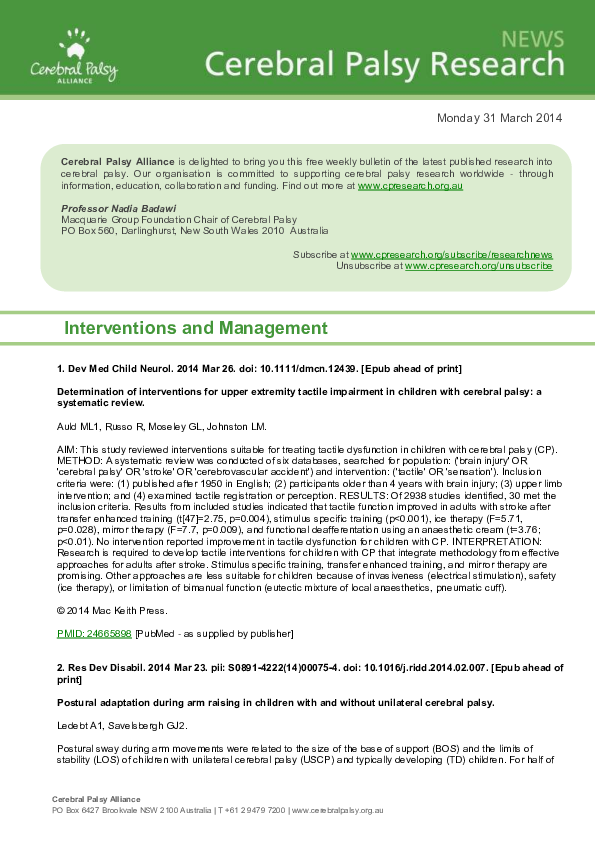 (PDF) Determination of interventions for upper extremity tactile ...