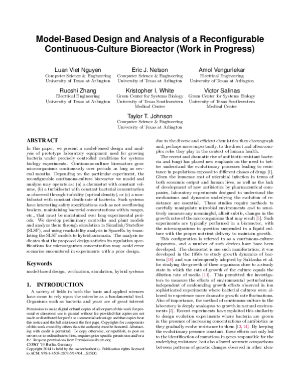 (PDF) Model-based design and analysis of a reconfigurable continuous-culture bioreactor