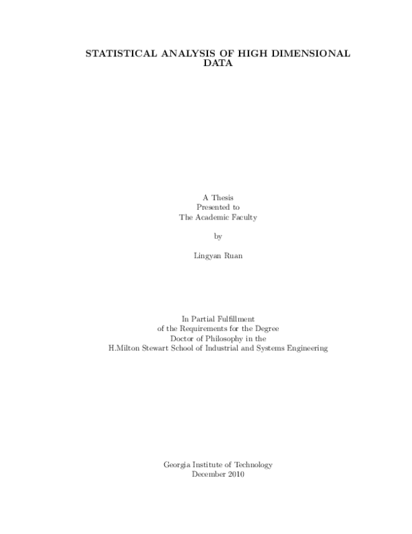 (PDF) Statistical Analysis for High-Dimensional Data