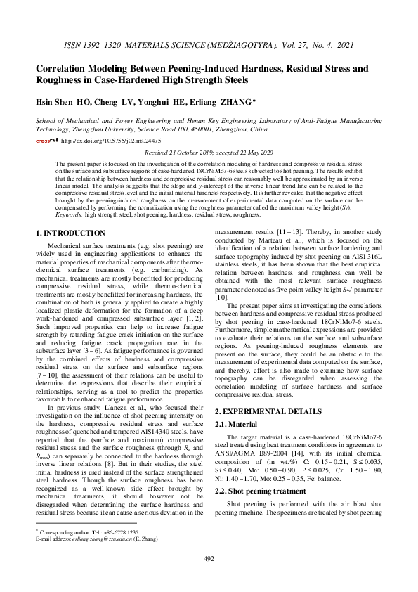 (PDF) Correlation Modeling Between Peening-Induced Hardness, Residual Stress and Roughness in ...