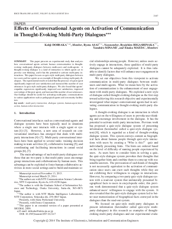 (PDF) Effects of Conversational Agents on Activation of Communication in Thought-Evoking Multi ...
