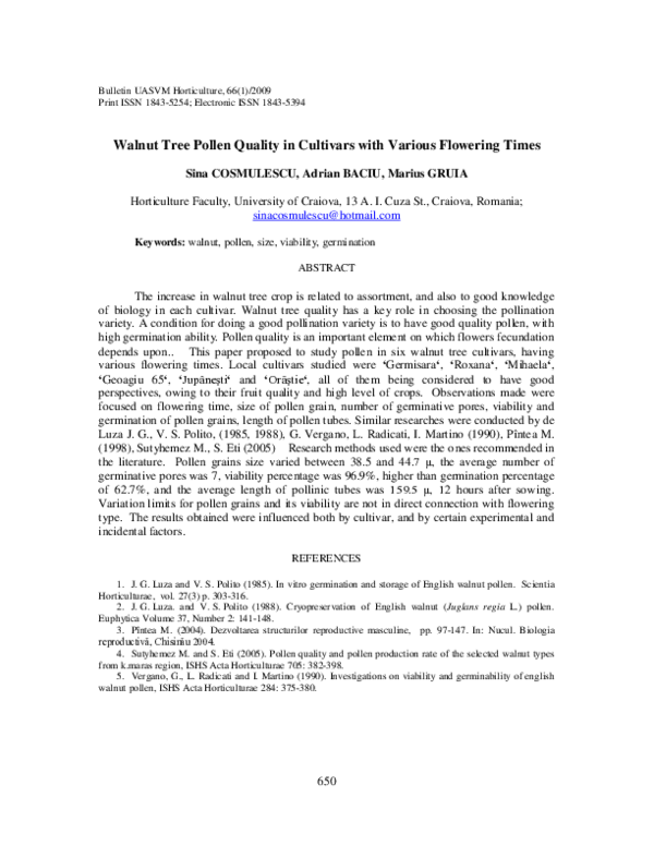 (PDF) Walnut Tree Pollen Quality in Cultivars with Various Flowering ...