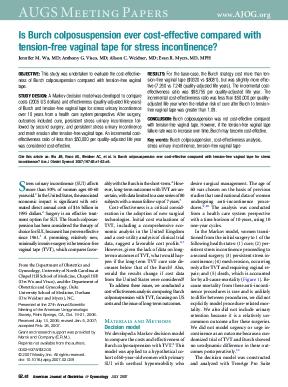 (PDF) Is Burch colposuspension ever cost-effective compared with ...