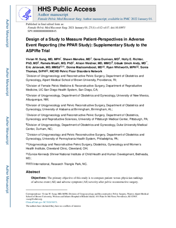 (PDF) Design of a Study to Measure Patient-Perspectives in Adverse ...
