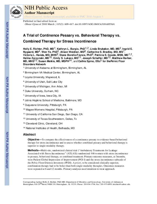 (PDF) Continence Pessary Compared With Behavioral Therapy or Combined ...