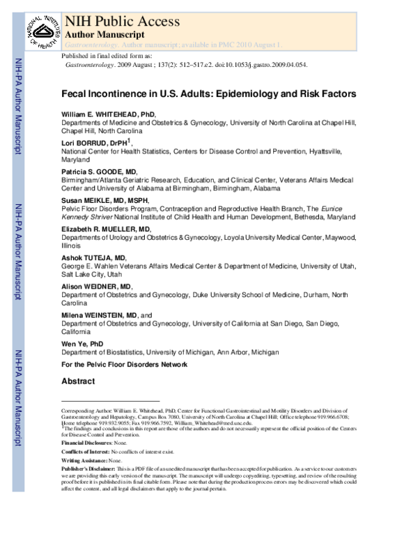 (PDF) Fecal Incontinence in US Adults: Epidemiology and Risk Factors