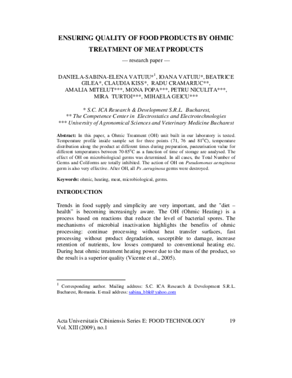 (PDF) Ohmic Treatment for Meat Quality Improvement