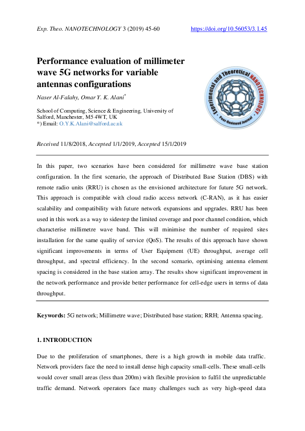 Pdf Performance Evaluation Of Millimeter Wave 5g Networks For Variable Antennas Configurations