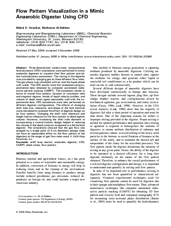 (PDF) Flow pattern visualization in a mimic anaerobic digester using CFD