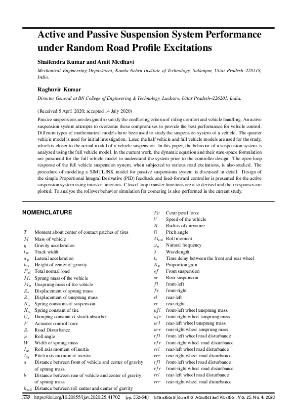 (PDF) Active and Passive Suspension System Performance under Random ...