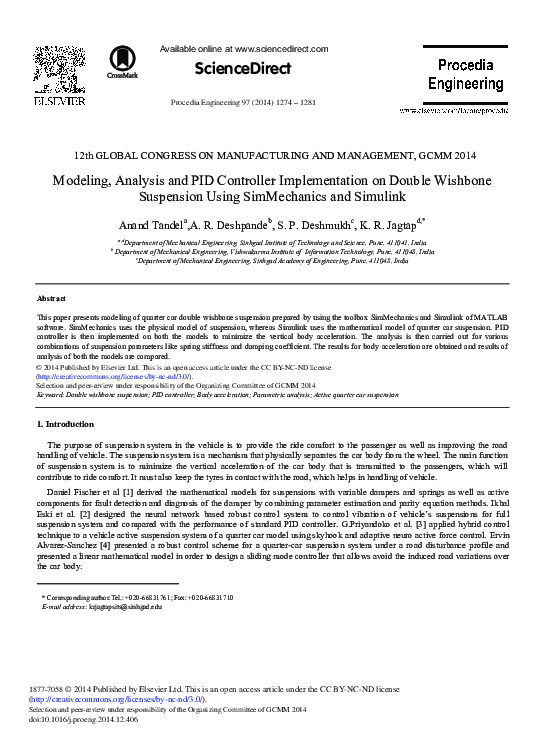 (PDF) PID Control of Double Wishbone Suspension Model