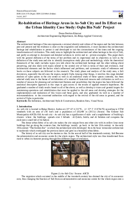 (PDF) Re-habitation of Heritage Areas in As-Salt City and Its Effect on ...