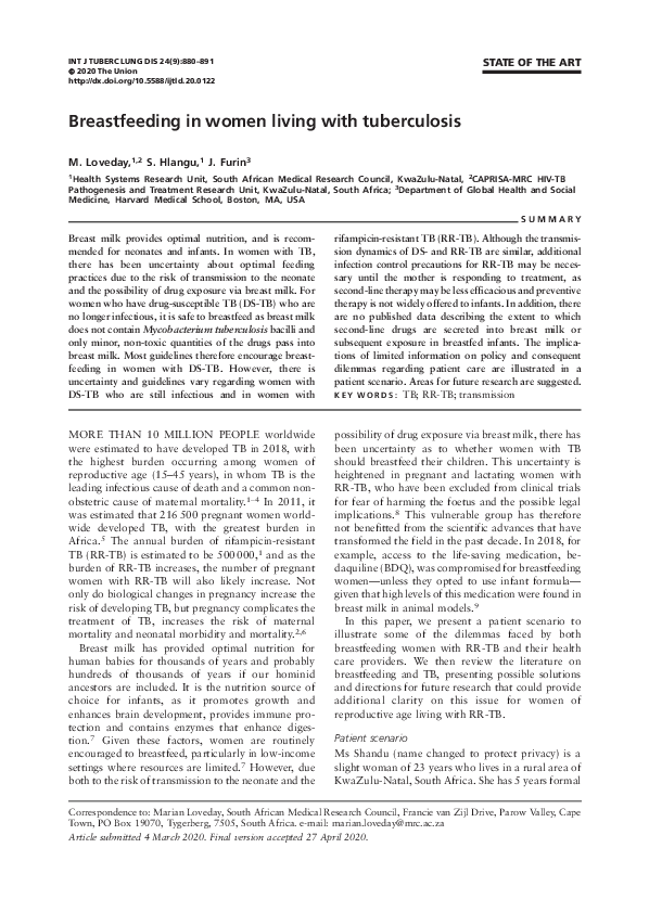 (PDF) Breastfeeding in women living with tuberculosis
