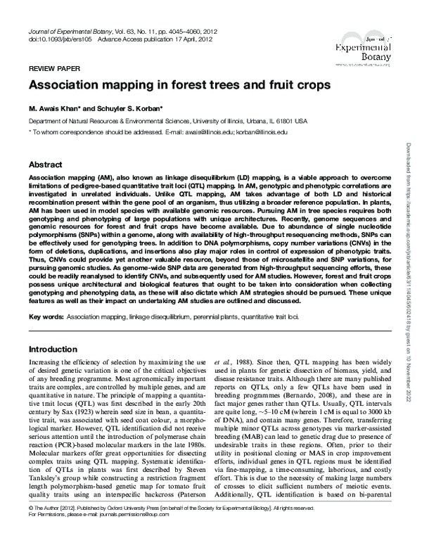 (PDF) Association mapping in forest trees and fruit crops
